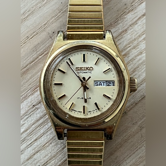 Seiko | Accessories | Seiko Automatic Vintage Ladies Watch Gold Tone Dial Adjustable Bracelet ...